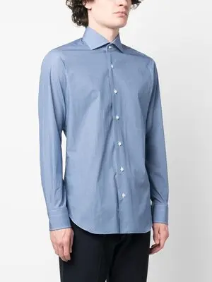BARBA NAPOLI Geometric-pattern Cotton Shirt - Blue