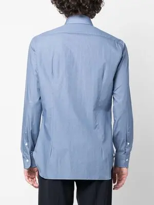 BARBA NAPOLI Geometric-pattern Cotton Shirt - Blue