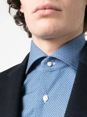 BARBA NAPOLI Geometric-pattern Cotton Shirt - Blue