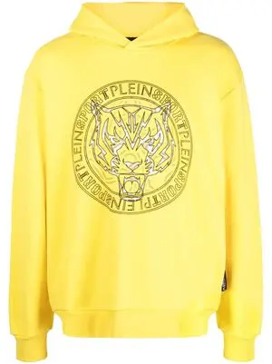 PLEIN SPORT Logo Tiger-print Hoodie - Yellow