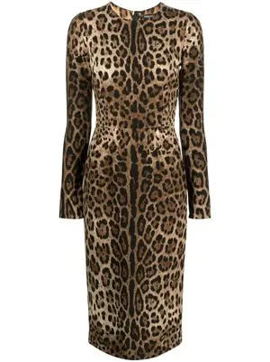 Dolce & Gabbana Leopard-print Long-sleeve Dress - Brown