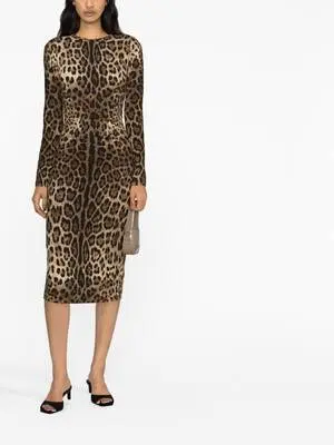 Dolce & Gabbana Leopard-print Long-sleeve Dress - Brown