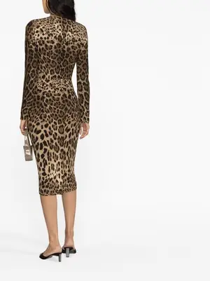 Dolce & Gabbana Leopard-print Long-sleeve Dress - Brown