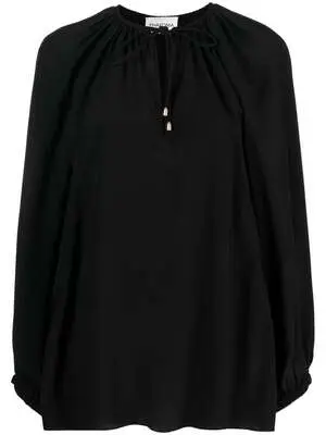 PHAEONIA Self-tie Silk Blouse - Black