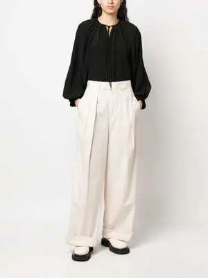 PHAEONIA Self-tie Silk Blouse - Black