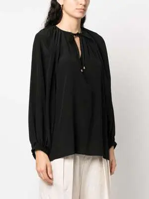 PHAEONIA Self-tie Silk Blouse - Black