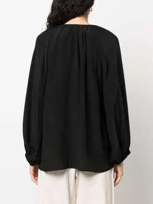 PHAEONIA Self-tie Silk Blouse - Black