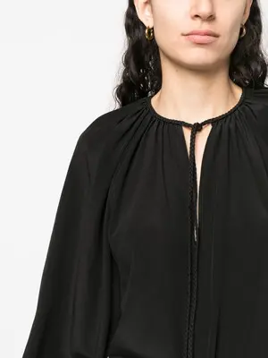 PHAEONIA Self-tie Silk Blouse - Black