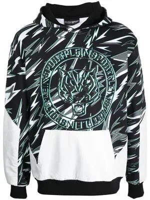 PLEIN SPORT Lightning-print Color-block Hoodie - Black