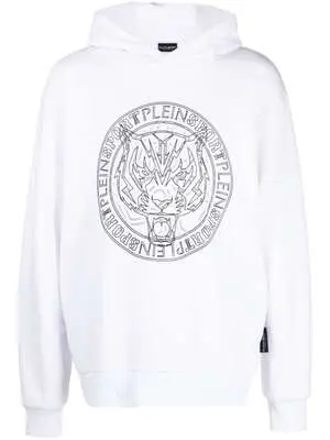 PLEIN SPORT Logo Tiger-print Hoodie - White