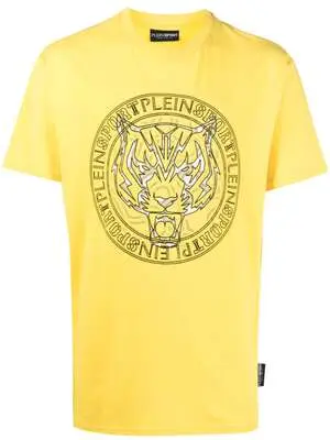 PLEIN SPORT Logo Tiger-print T-shirt - Yellow