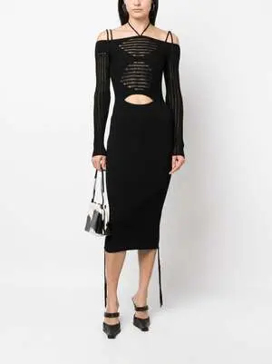 ANDREĀDAMO Cold-shoulder Knitted Midi Dress