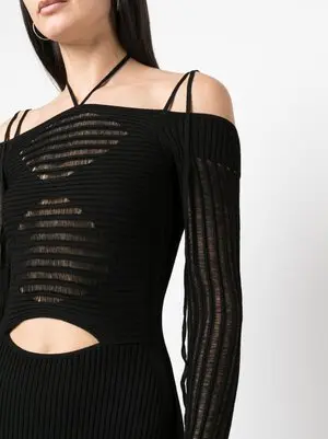 ANDREĀDAMO Cold-shoulder Knitted Midi Dress
