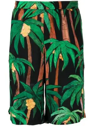 ENDLESS JOY Palm Tree Print Bermuda Shorts - Black