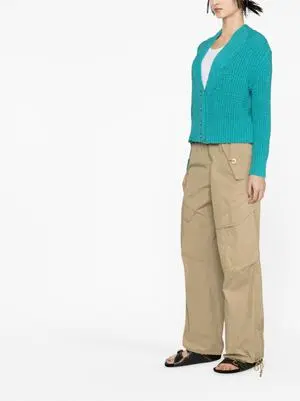 FORTELA V-neck Cropped Cotton Cardigan - Blue