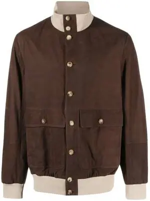 Brunello Cucinelli Contrasting-detail Suede Bomber Jacket - Brown