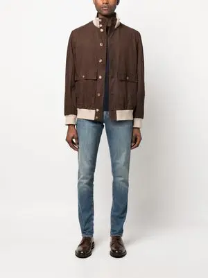 Brunello Cucinelli Contrasting-detail Suede Bomber Jacket - Brown