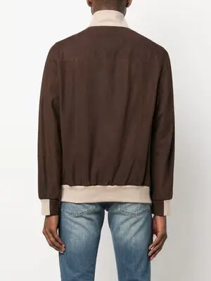 Brunello Cucinelli Contrasting-detail Suede Bomber Jacket - Brown