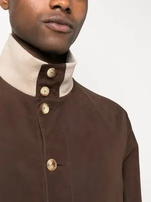 Brunello Cucinelli Contrasting-detail Suede Bomber Jacket - Brown