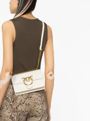 Pinko Small Leather Shoulder Bag With Gold-tone Logo Plaque