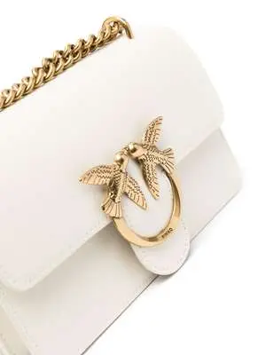 Pinko Small Leather Shoulder Bag With Gold-tone Logo Plaque