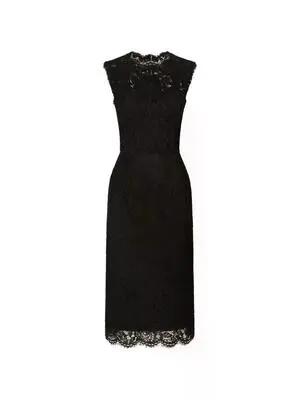 Dolce & Gabbana Midi Lace Overlay Sleeveless Dress - Black