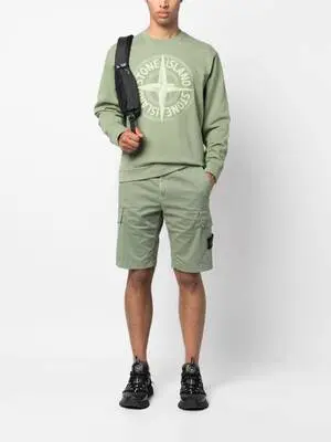 Stone Island Compass Motif Cargo Shorts - Green
