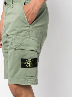 Stone Island Compass Motif Cargo Shorts - Green