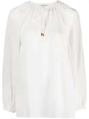 PHAEONIA Self-tie Silk Blouse - White