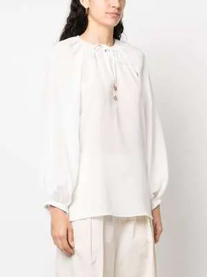 PHAEONIA Self-tie Silk Blouse - White