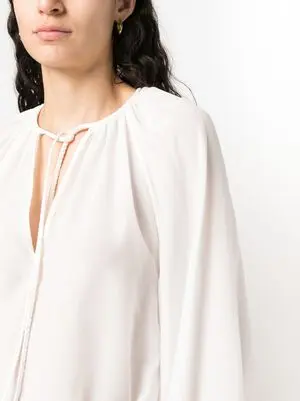 PHAEONIA Self-tie Silk Blouse - White