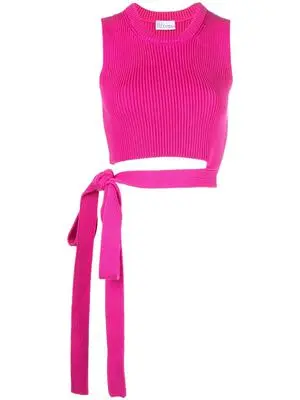 Red Valentino Tie-strap Ribbed-knit Top - Pink