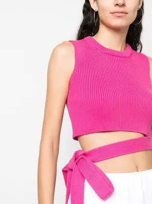 Red Valentino Tie-strap Ribbed-knit Top