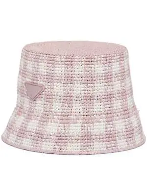 Prada Checked Raffia Bucket Hat - Pink