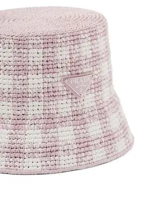 Prada Checked Raffia Bucket Hat