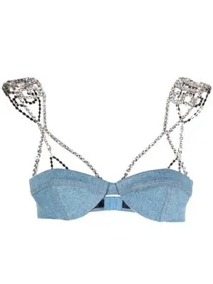 Gcds Embellished-strap Denim Bralette Top - Blue