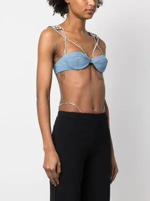 Gcds Embellished-strap Denim Bralette Top