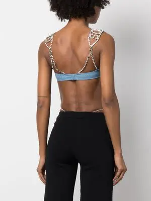 Gcds Embellished-strap Denim Bralette Top