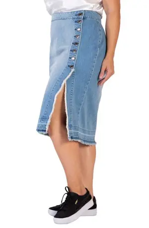 STANDARDS & PRACTICES Frayed Slit Hem Denim Skirt
