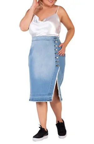 STANDARDS & PRACTICES Frayed Slit Hem Denim Skirt