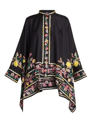 La DoubleJ Women's Silk Foulard Shirt - Borboni Placee Nero  Borboni Placee Nero