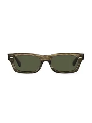 Oliver Spencer Kasdan 48mm Rectangle Solid Sunglasses Green Havana