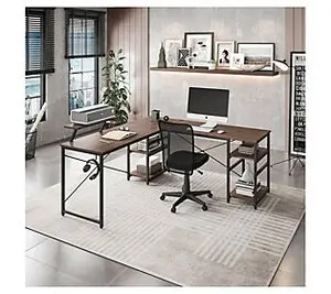 TECHNI MOBILI 59 W L-shape Walnut Industrial Esk W/shelving - One-color