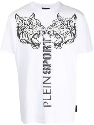 PLEIN SPORT Logo Tiger-print T-shirt - White