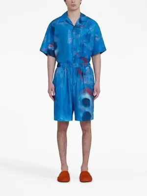 Marni Painterly-print Silk Shorts - Blue