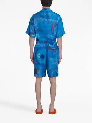 Marni Painterly-print Silk Shorts - Blue