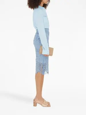 Burberry Pencil Skirt With Lace Embroidery - Blue