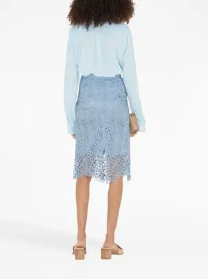 Burberry Pencil Skirt With Lace Embroidery - Blue
