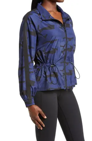 Blanc Noir Tempest Water Repellent Peplum Jacket With Camouflage Print - Navy Camo