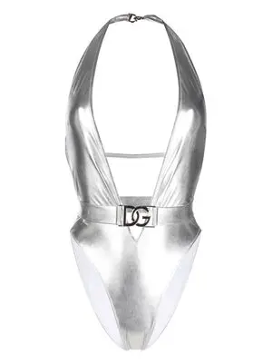 Dolce & Gabbana Logo-plaque Swimsuit - Silver